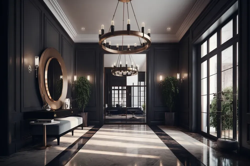 Contemporary Foyer Hall Design Ideas Midjourney Prompt | PromptBase