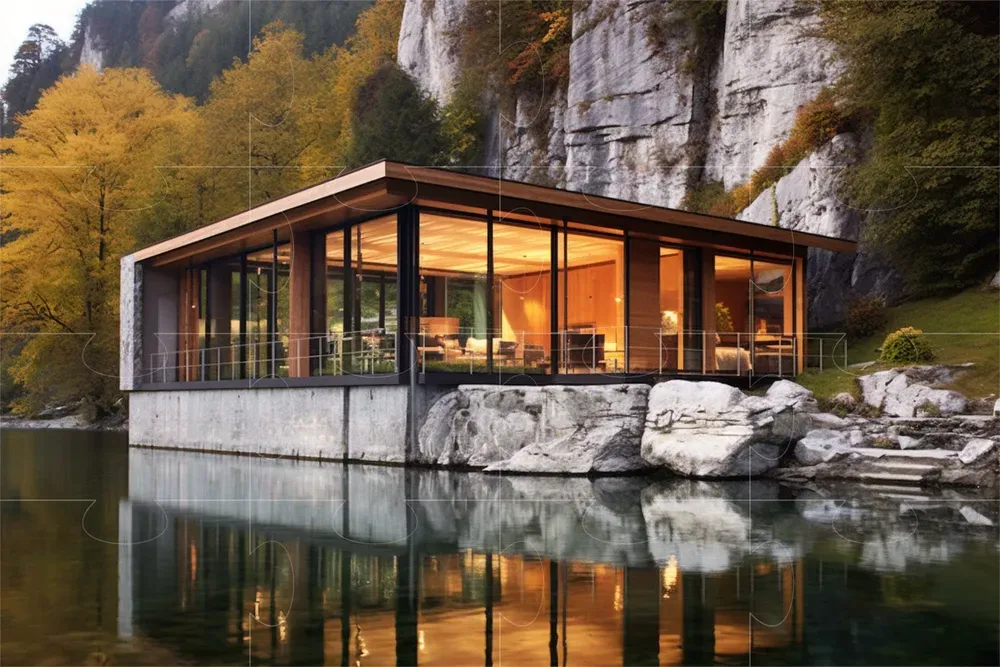 Lake House Exterior And Interior Ideas Midjourney Prompt | PromptBase