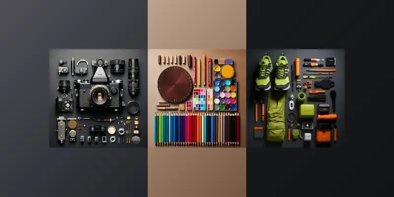 Knolling Display Settings Infinite Ideas Midjourney Prompt | PromptBase