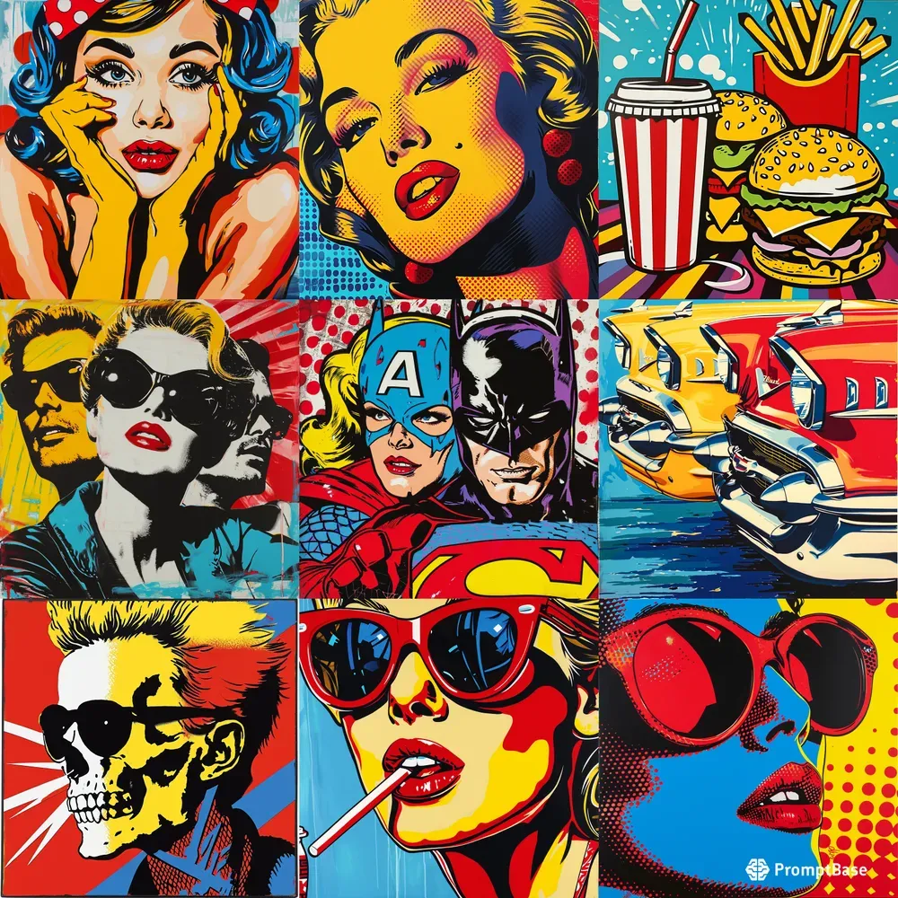 Lichtenstein Warhol Pop Culture Explorations Midjourney Prompt | PromptBase