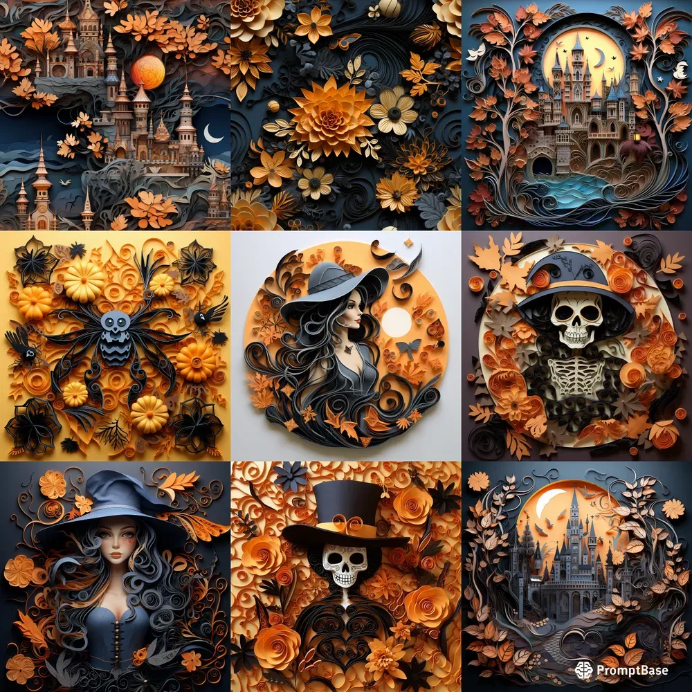 Halloween Paper Quilling Art Midjourney Prompt | PromptBase