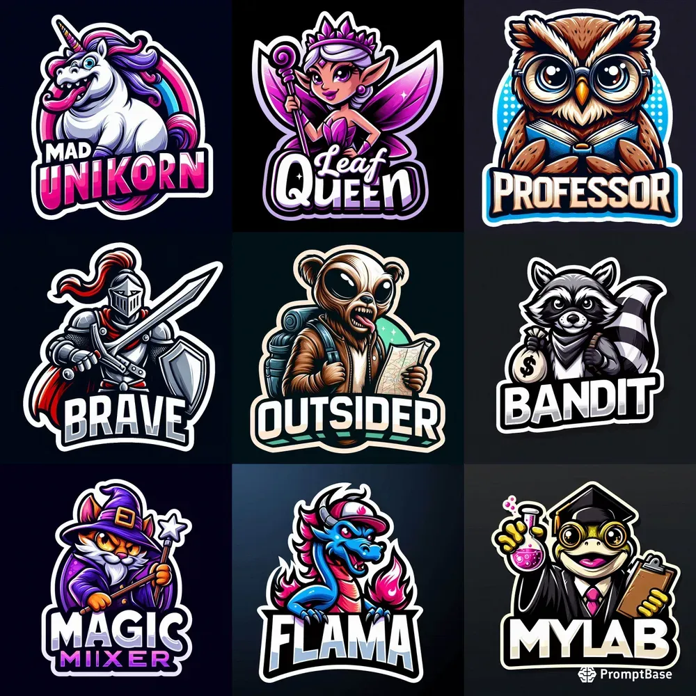 Sticker Cartoon Logos With Text DALL·E Prompt | PromptBase