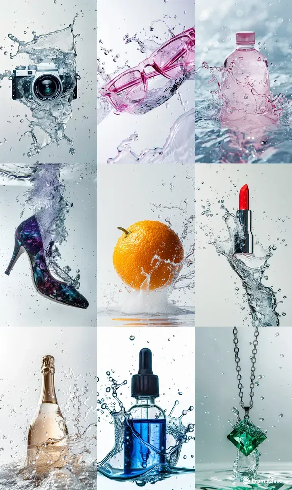 Objects In Water Splash Photographs Midjourney Prompt | PromptBase