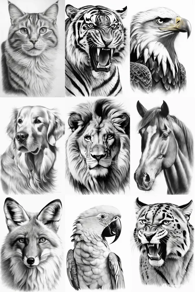 Handdrawn Animal Pencil Portraits Stable Diffusion Prompt | PromptBase