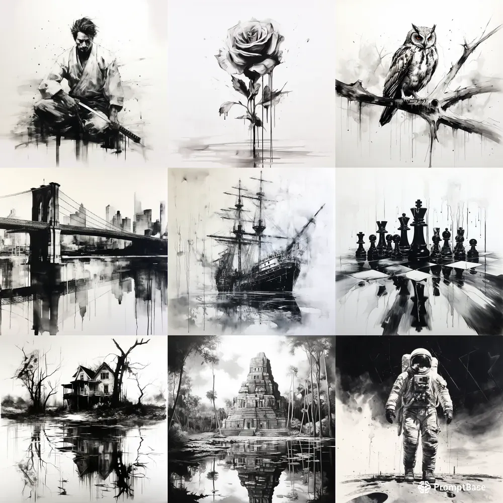 Modern European Ink Paintings Midjourney Prompt | PromptBase