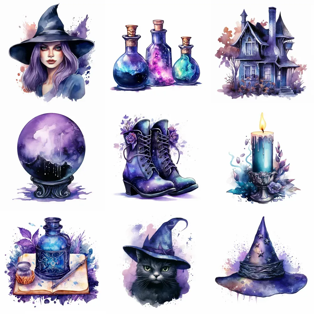 Witch Watercolor Cliparts Fantasy Magics Midjourney Prompt | PromptBase