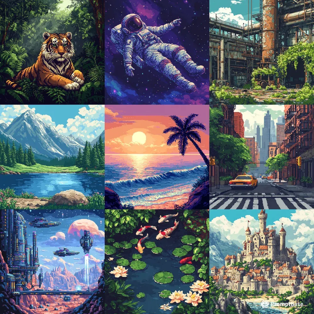 Charming Pixel Art Artworks Midjourney Prompt | PromptBase