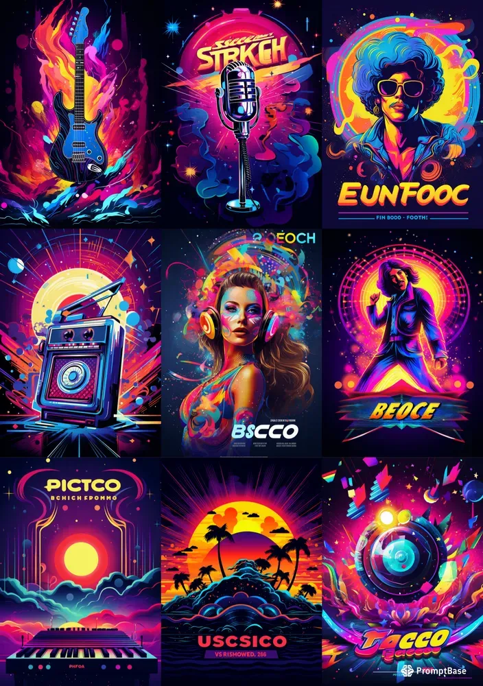 Vibrant Disco Flyer Posters Midjourney Prompt | PromptBase