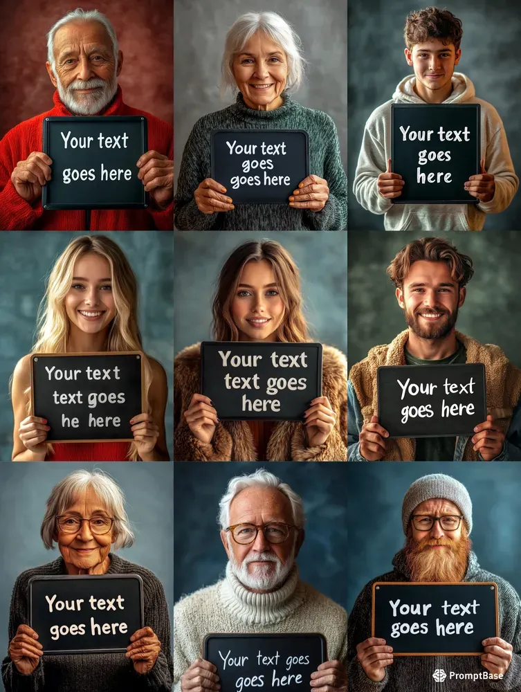 Realistic Portrets Holding Text Signs Midjourney Prompt | PromptBase
