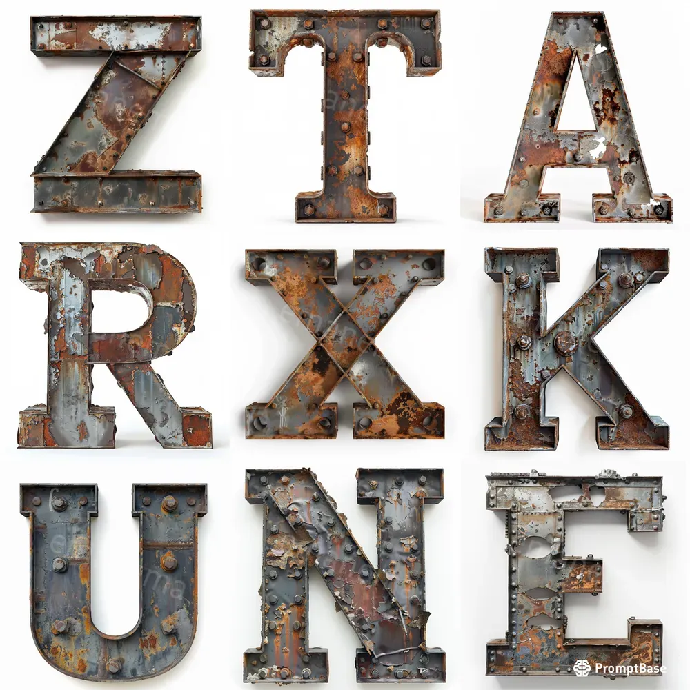 Rust Iron Letters Midjourney Prompt | PromptBase