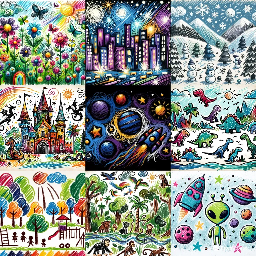 Childs Art Magic Crayon Illustrations DALL·E Prompt | PromptBase
