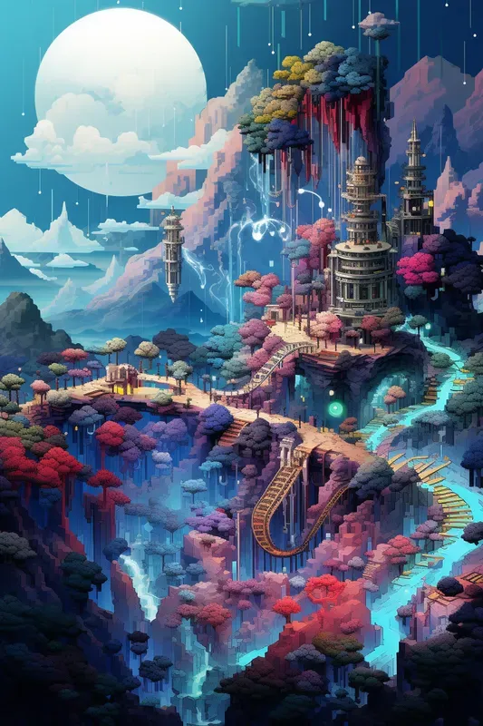 Pixel Dreamscape Surreal Scenes Reimagined Midjourney Prompt | PromptBase