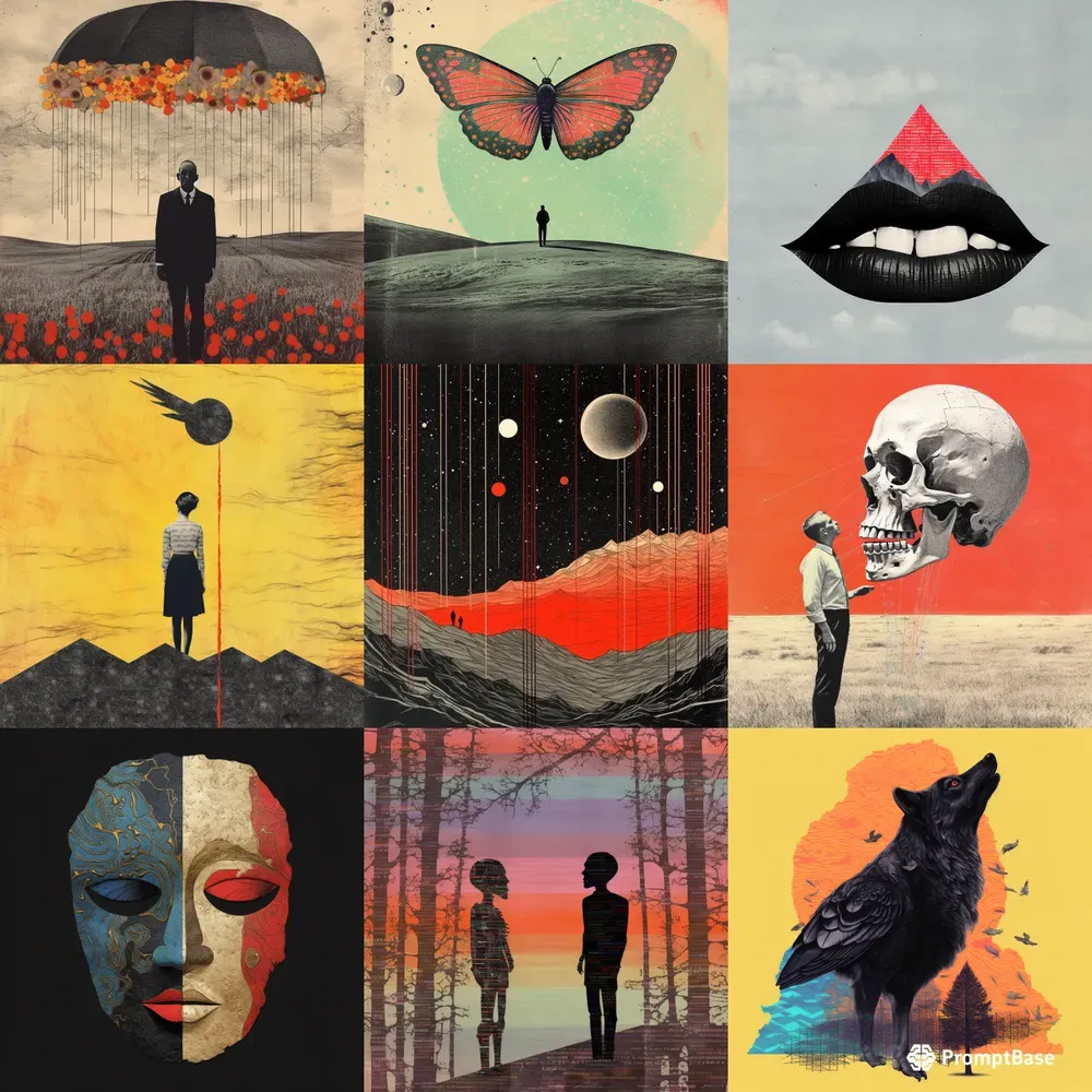 Evocative Modern Collages Midjourney Prompt | PromptBase