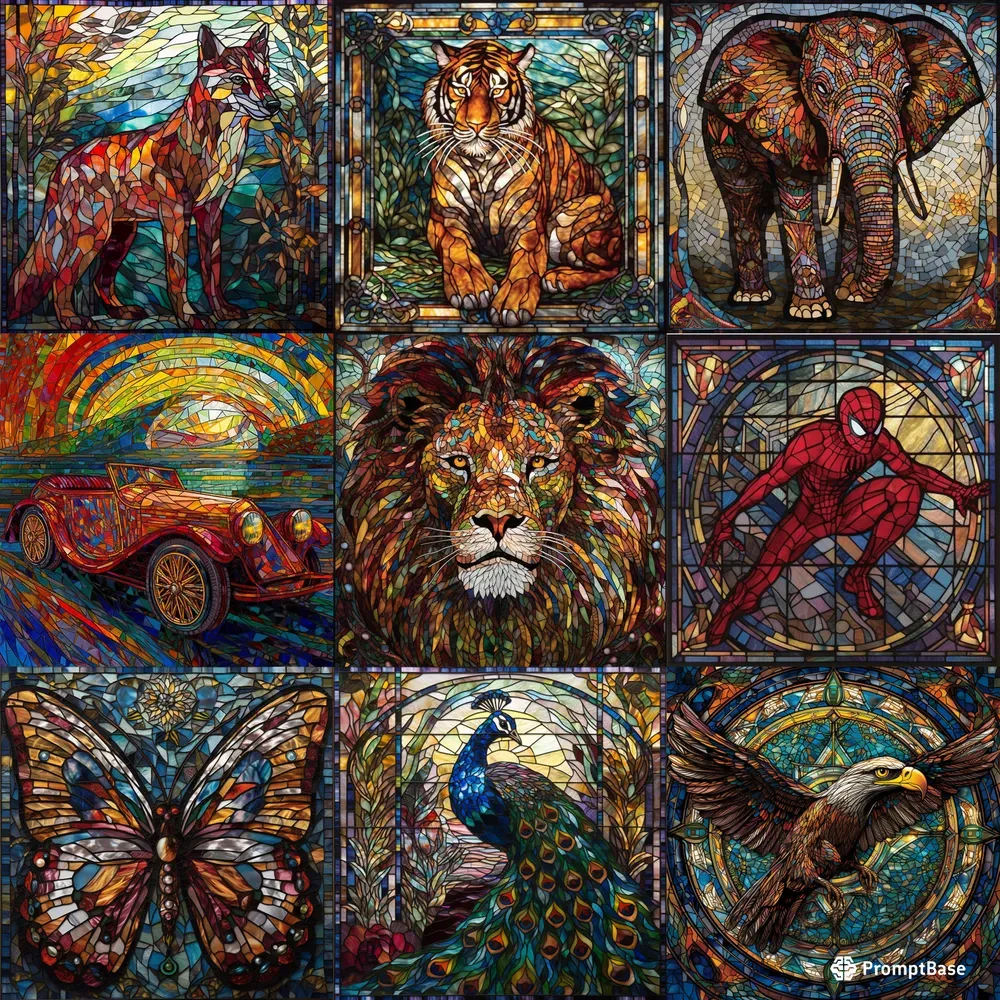 Radiant Stained Glass Wonders Midjourney Prompt | PromptBase
