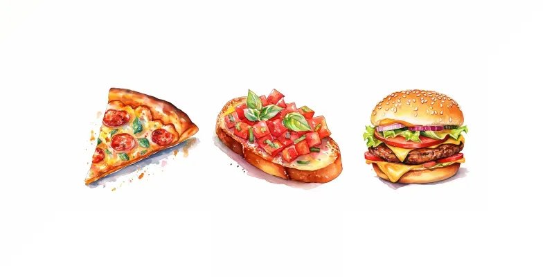 Savory Food Watercolor Cliparts Drawings Midjourney Prompt | PromptBase