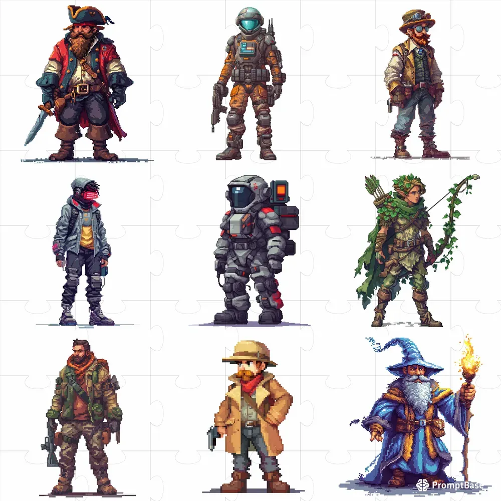 Pixel Game Characters Midjourney Prompt | PromptBase