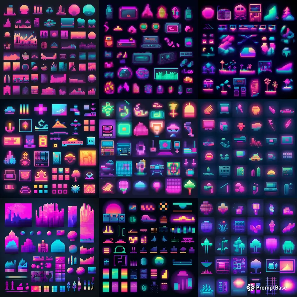 Vectorized And Modern Pixel Art Icons Midjourney Prompt | PromptBase