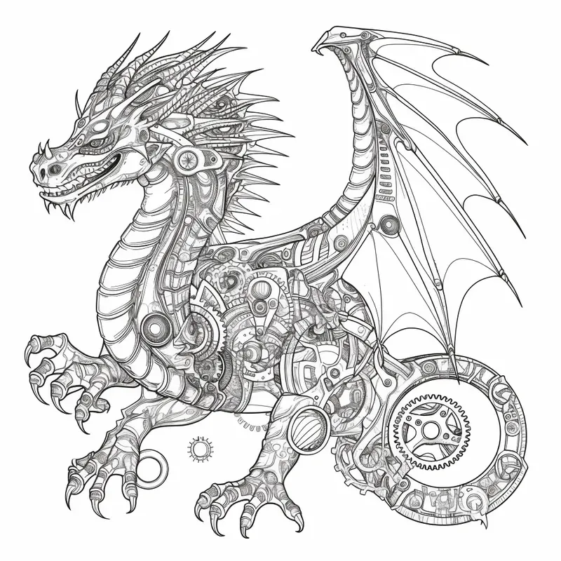 Steampunk Mechanical Coloring Pages Midjourney Prompt | PromptBase