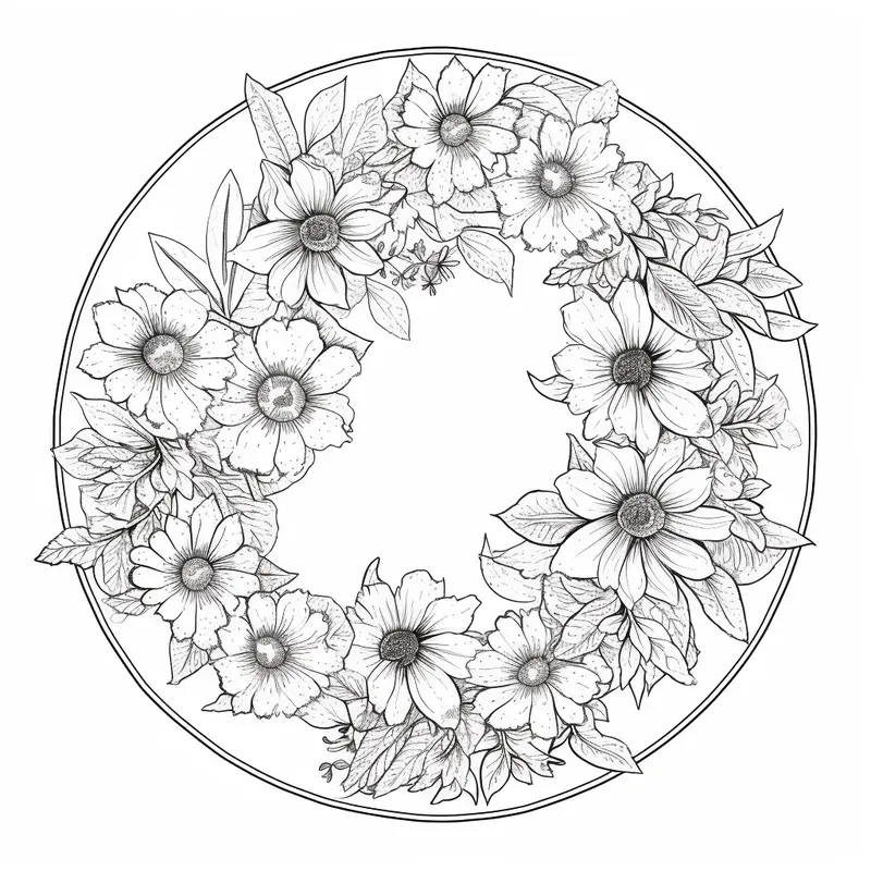 Coloring Circle Flowers Pages Midjourney Prompt | PromptBase