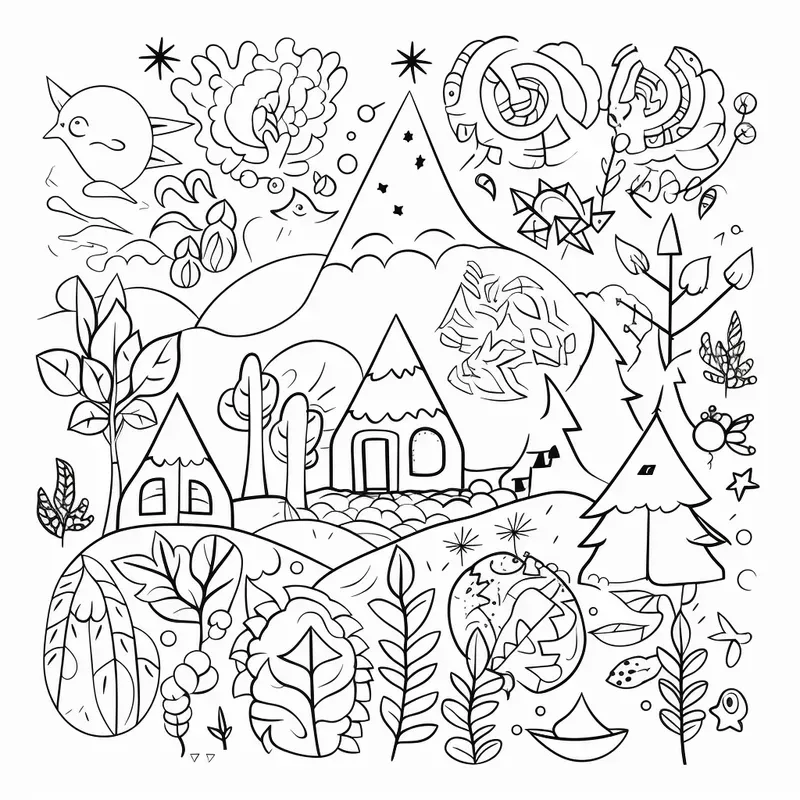Simple Nature Doodle Coloring Pages Midjourney Prompt | PromptBase