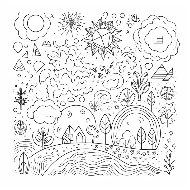 Simple Nature Doodle Coloring Pages Midjourney Prompt | PromptBase