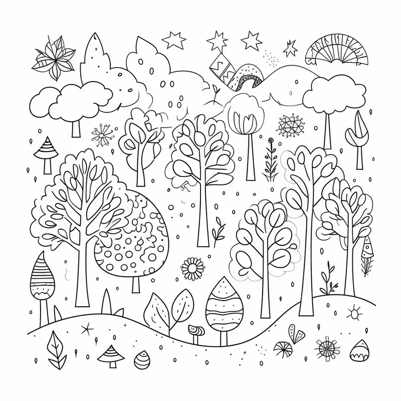 Simple Nature Doodle Coloring Pages Midjourney Prompt | PromptBase
