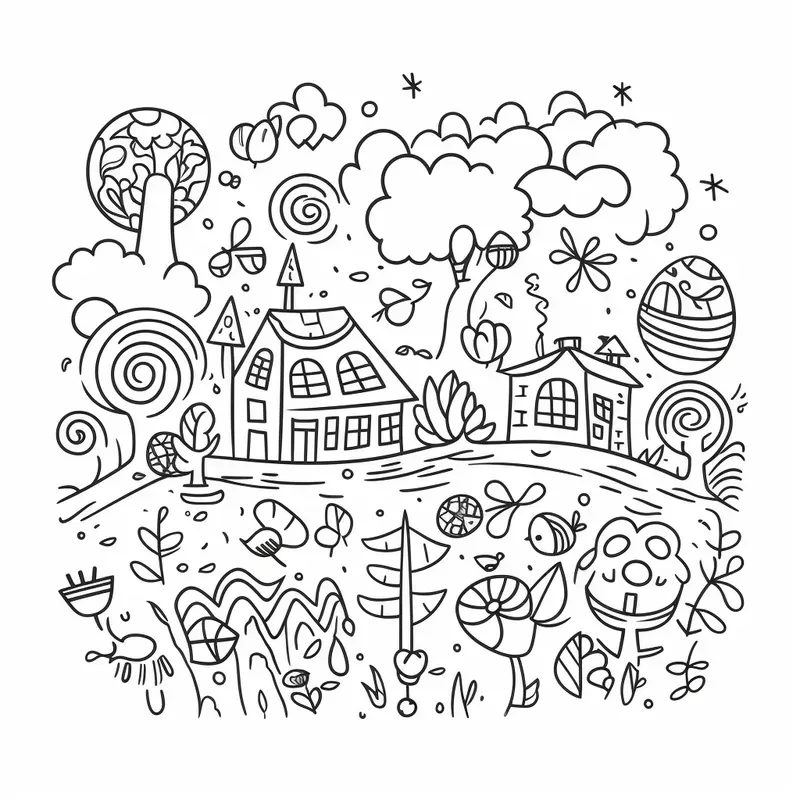 Simple Nature Doodle Coloring Pages Midjourney Prompt | PromptBase