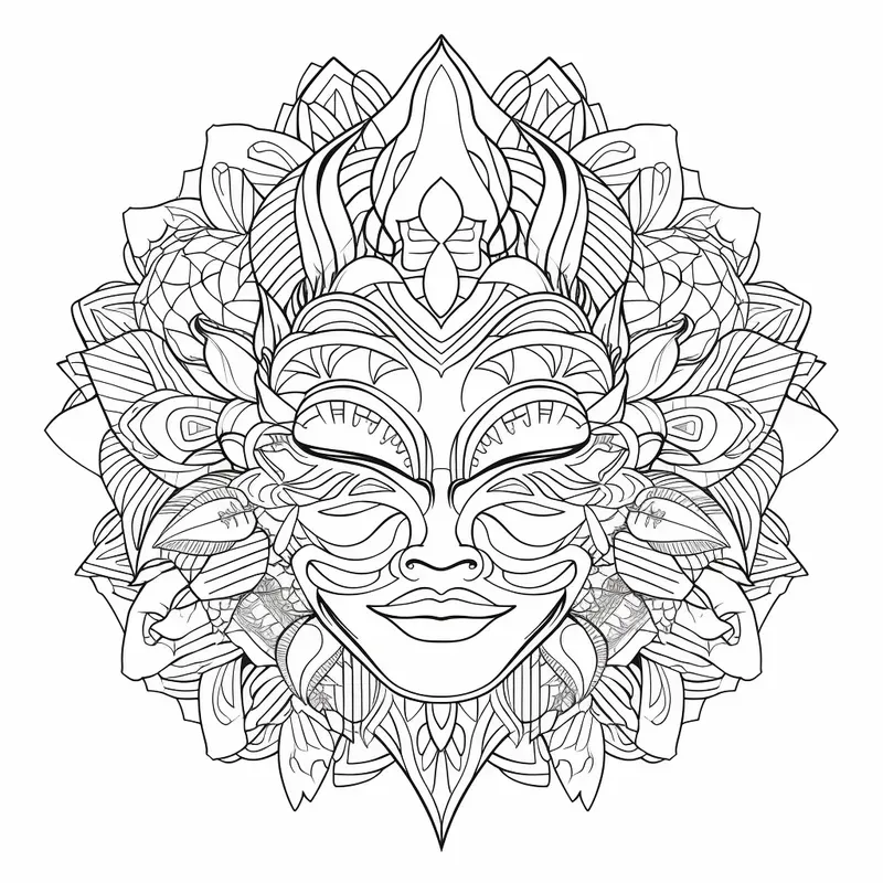 Mandala Mask Coloring Pages Midjourney Prompt | PromptBase