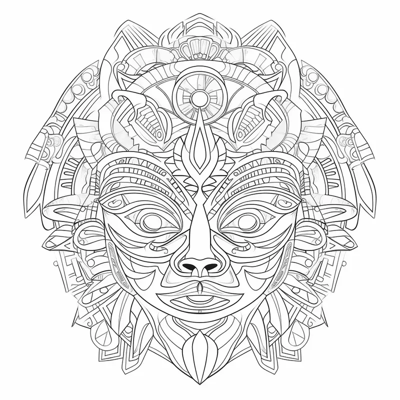 Mandala Mask Coloring Pages Midjourney Prompt | PromptBase