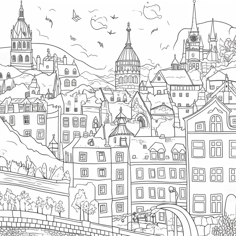 Cute Doodle City Coloring Pages Midjourney Prompt | PromptBase