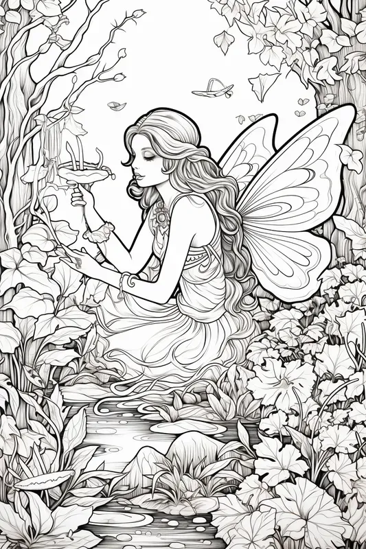 Magical Fairy Coloring Pages Midjourney Prompt | PromptBase