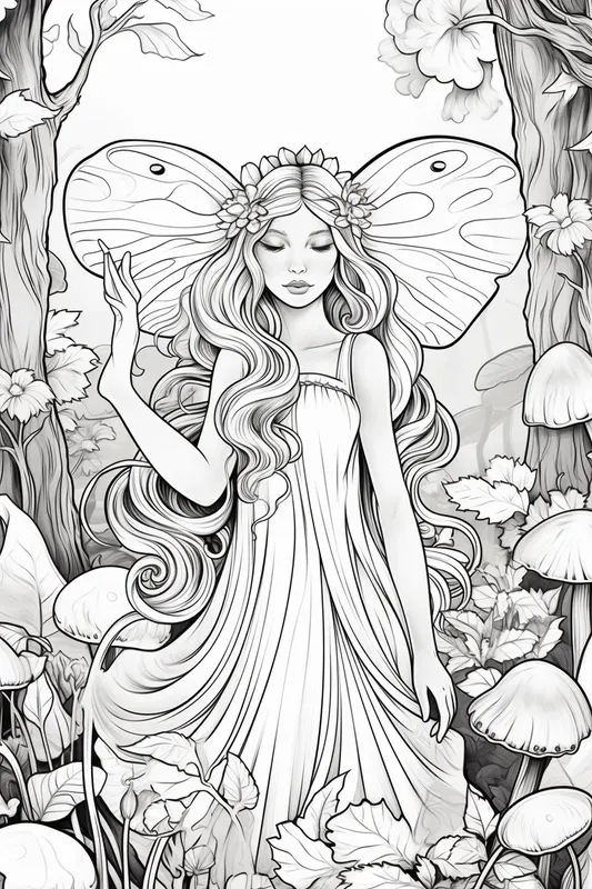 Magical Fairy Coloring Pages Midjourney Prompt | PromptBase