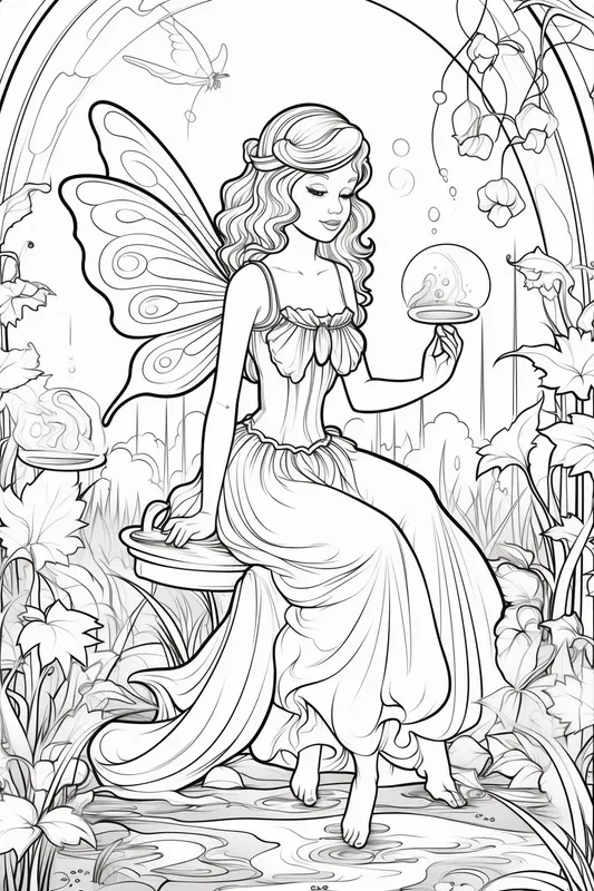 Magical Fairy Coloring Pages Midjourney Prompt | PromptBase