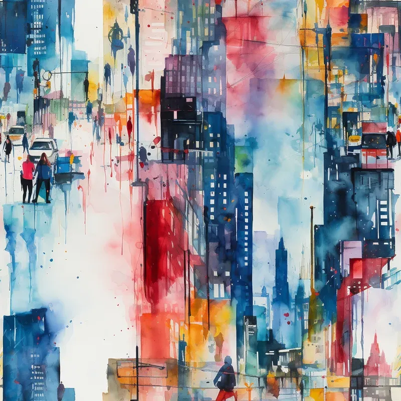 Watercolor Cityscape Paintings Midjourney Prompt | PromptBase