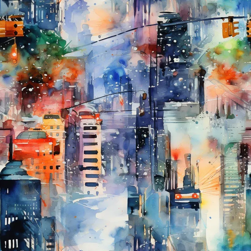 Watercolor Cityscape Paintings Midjourney Prompt | PromptBase