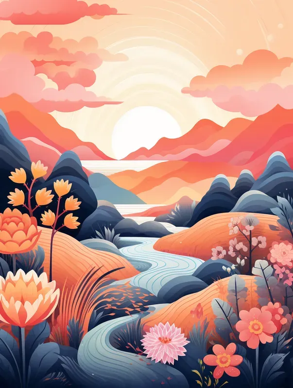 Whimsical Landscape Sun Posters Midjourney Prompt | PromptBase