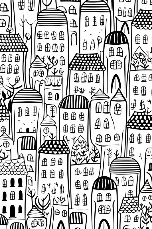 House Pattern Coloring Pages Midjourney Prompt | PromptBase