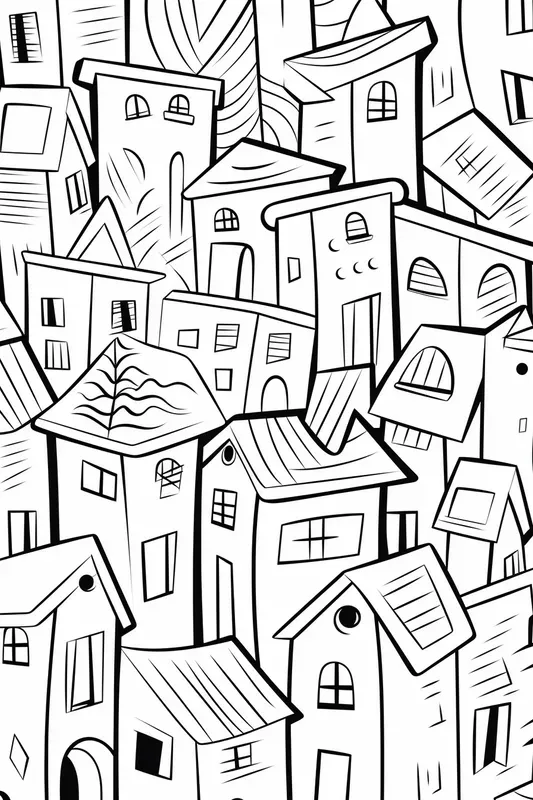 House Pattern Coloring Pages Midjourney Prompt | PromptBase