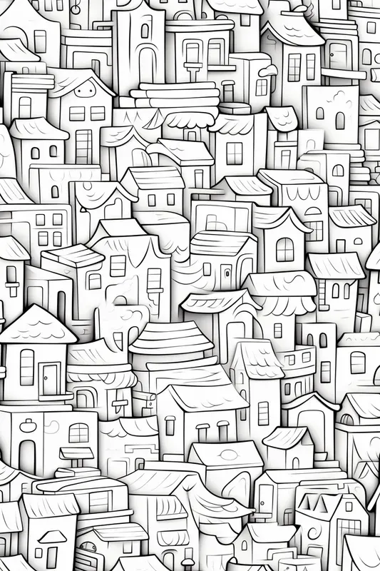 House Pattern Coloring Pages Midjourney Prompt | PromptBase