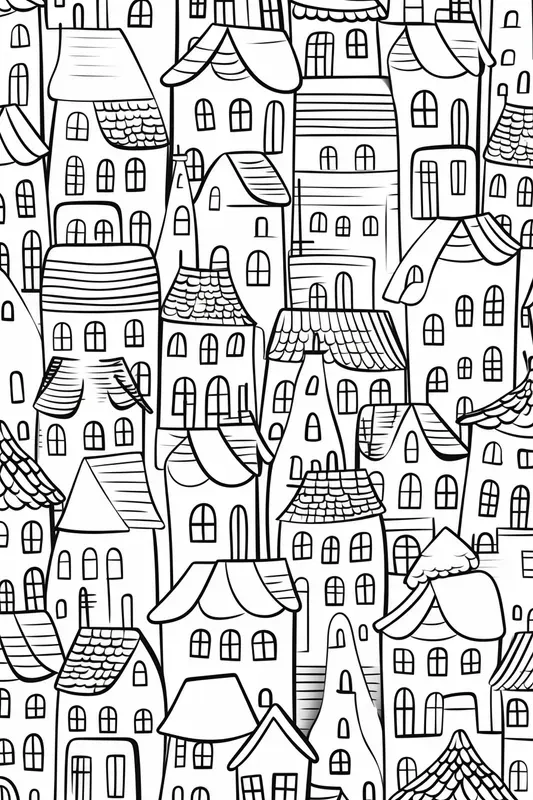 House Pattern Coloring Pages Midjourney Prompt | PromptBase