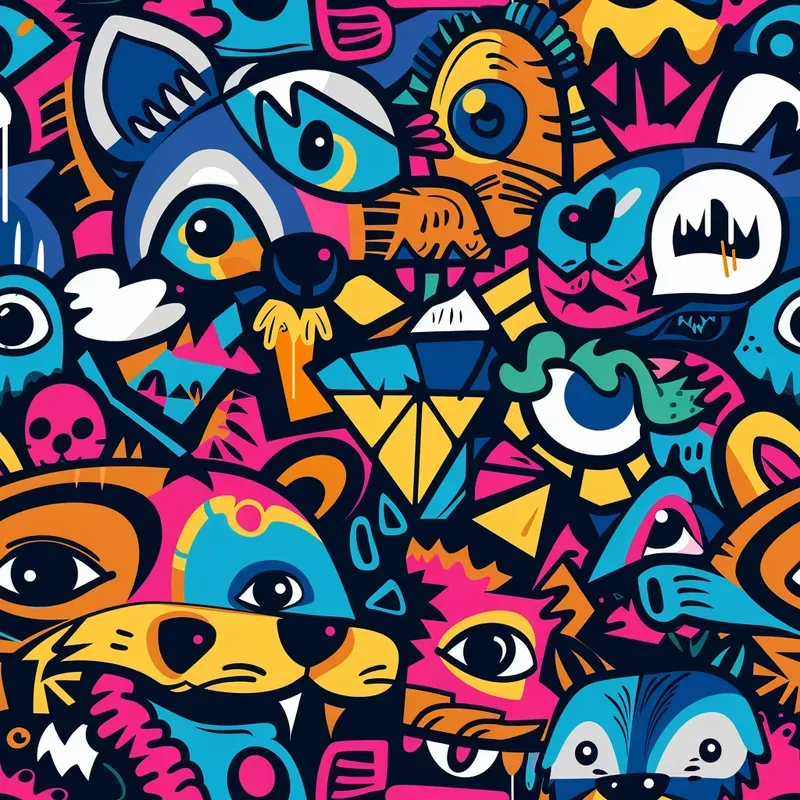 Graffiti Doodle Cartoon Animal Patterns Midjourney Prompt | PromptBase