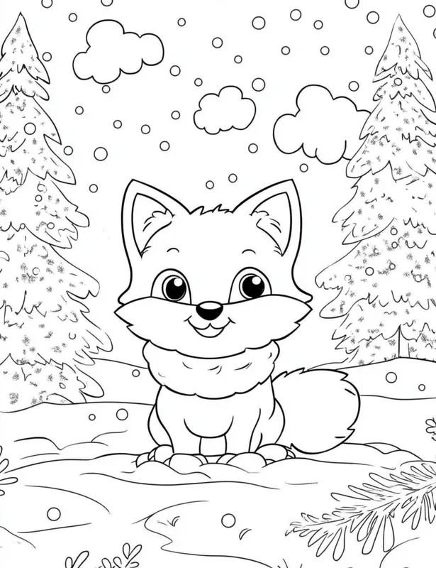 Baby Animal Winter Coloring Pages Midjourney Prompt | PromptBase