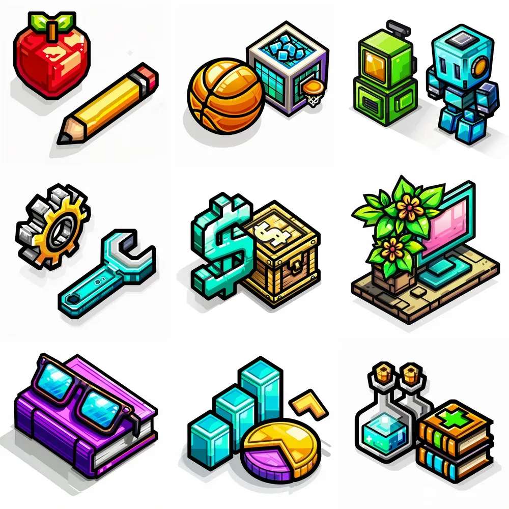 Pixel-perfect Game Asset Icons Midjourney Prompt | PromptBase