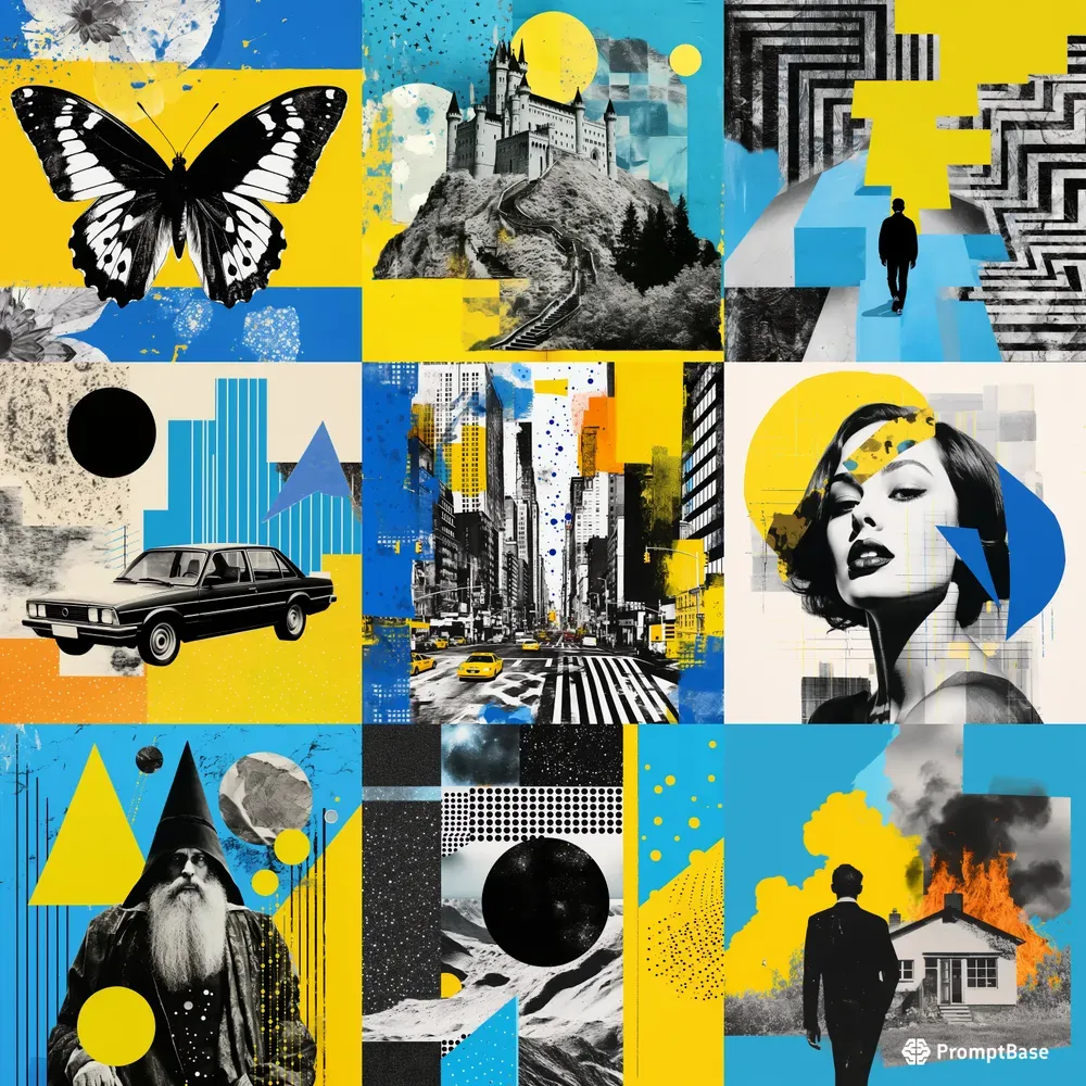 Abstract Geometry Vintage Collages Midjourney Prompt | PromptBase
