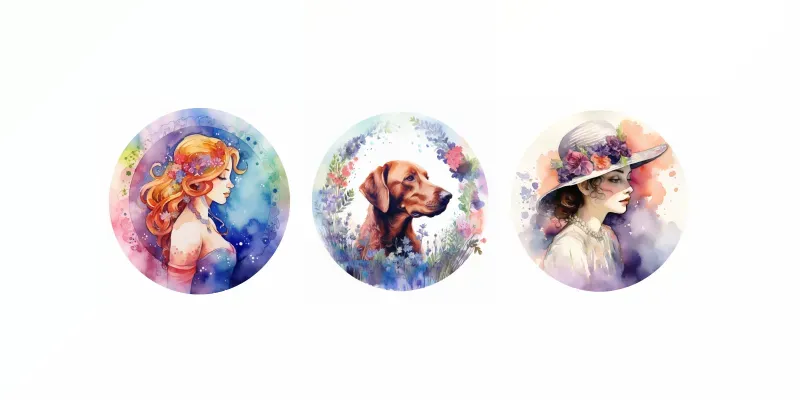 Circular Portraits Watercolor Cliparts Midjourney Prompt | PromptBase