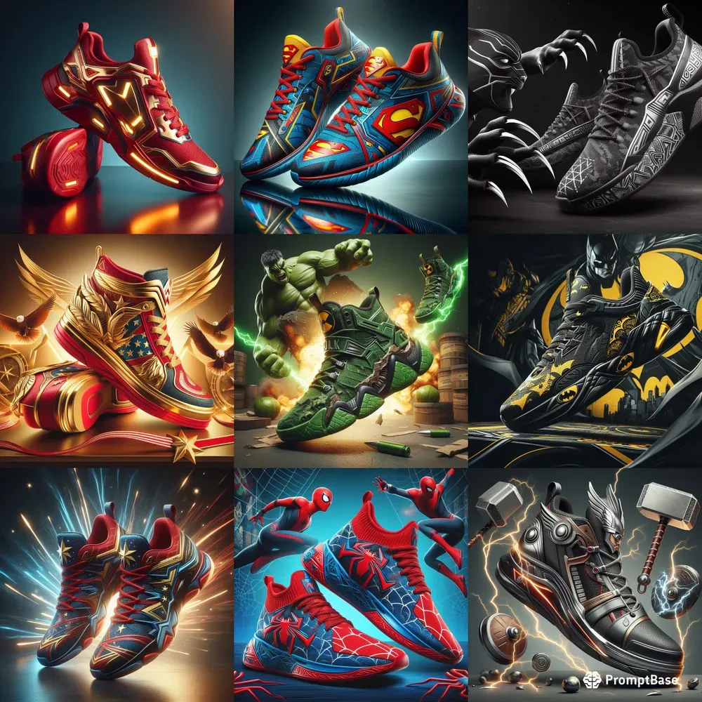 Superhero Shoe Product Shots DALL·E Prompt | PromptBase