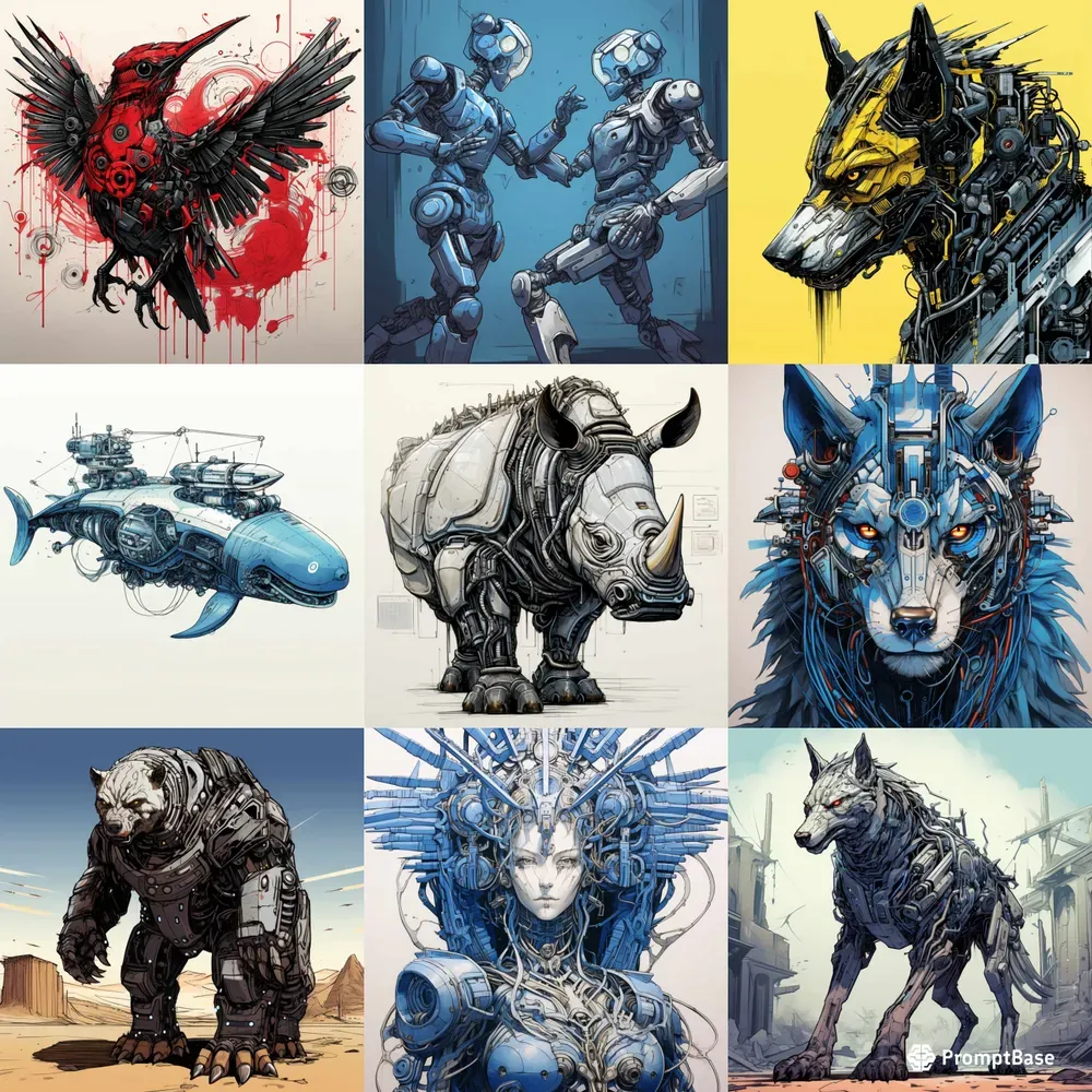 Robotic Characters In Comic Style Midjourney Prompt | PromptBase