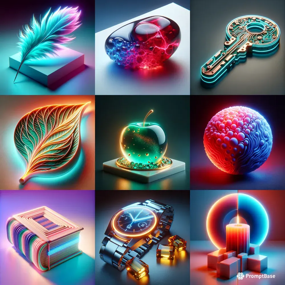 Glowing Translucent Molten Objects Art DALL·E Prompt | PromptBase