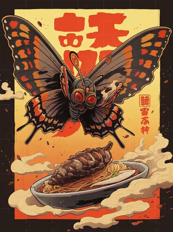 Japanese Poster Art Kaiju Foods Midjourney Prompt | PromptBase