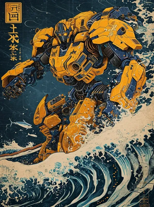 Mecha Vintage Japanese Print Posters Midjourney Prompt | PromptBase